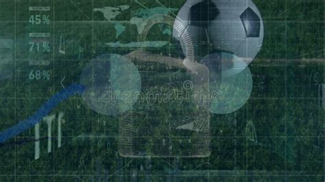 Animation Of Data Processing And Padlock Icon Over Diverse Football Players Stock Footage