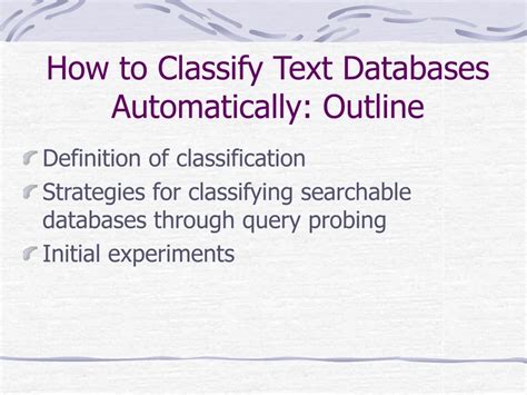 Ppt Automatic Classification Of Text Databases Through Query Probing