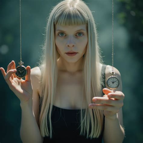 Aurora Aksnes In A Strapless Dress She Is A Hypnotist Holding A Small