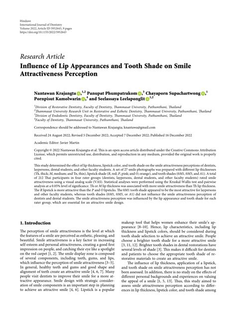 Pdf Influence Of Lip Appearances And Tooth Shade On Smile