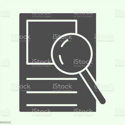 솔리드 아이콘을 검색합니다 흰색 배경에 데이터 검색 문서 및 돋보기 유리 문말 스타일의 그림 모바일 개념 및 웹 디자인에 대한 정보를 탐색하고 연구합니다 벡터 그래픽 검사