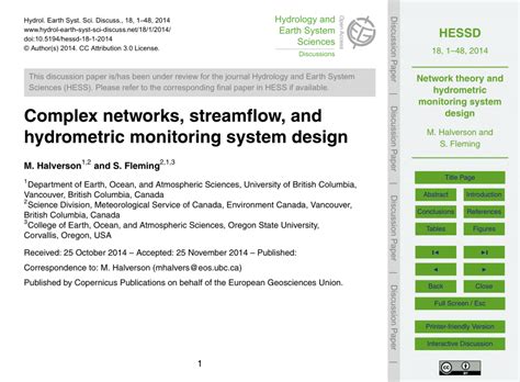 Pdf Complex Networks Streamflow And Hydrometric Monitoring System Design
