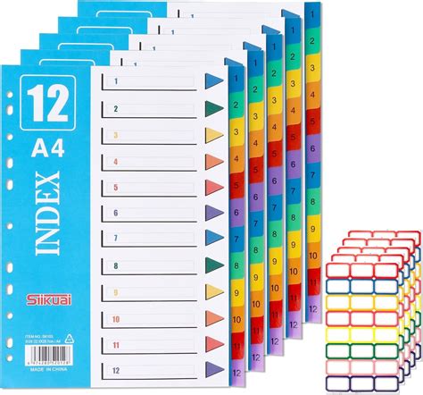 Owill File Dividers A4 5 Pack 12 Part Folder Dividers For Ring Binders A4 Dividers For Lever