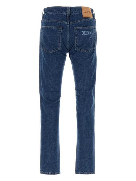 Gucci Logo Patch Slim Jeans Blue Farfetch