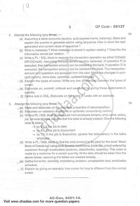 Database Management Systems 2 2014 2015 Bsc Computer Science Semester 5 Tybsc Question Paper