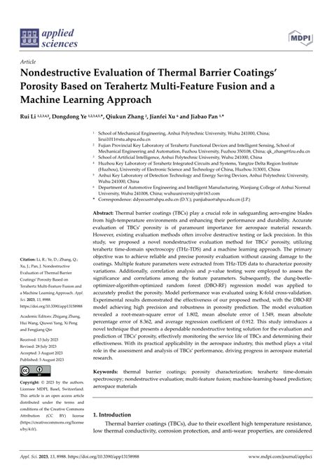 Pdf Nondestructive Evaluation Of Thermal Barrier Coatings Porosity Based On Terahertz Multi