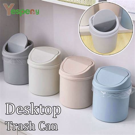 Yespery Mini Desktop Bin Small Trash Can With Cover Bedroom Trash Can