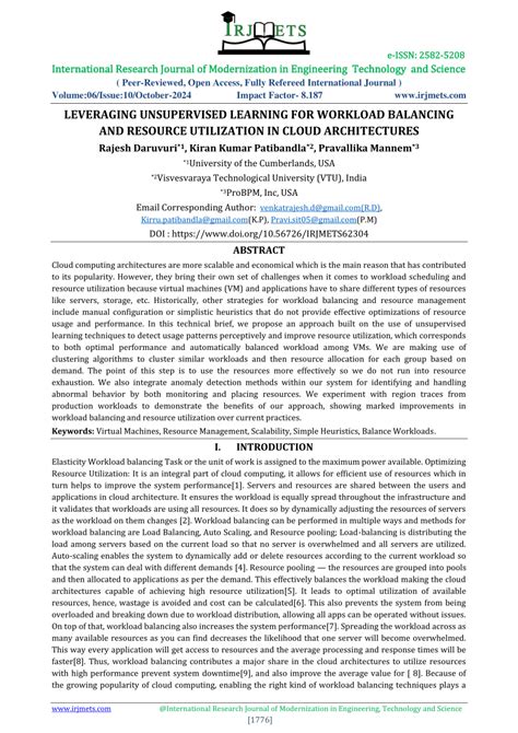 Pdf Leveraging Unsupervised Learning For Workload Balancing And Resource Utilization In Cloud