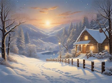 Download Ai Generated Log Cabin Winter Royalty Free Stock