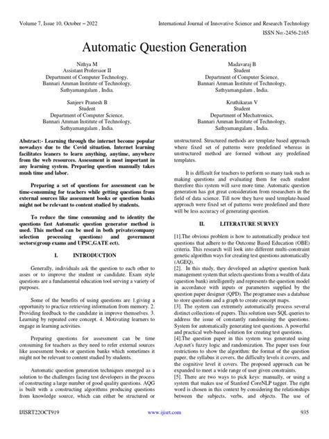 Automatic Question Generation Pdf Artificial Intelligence Intelligence Ai And Semantics