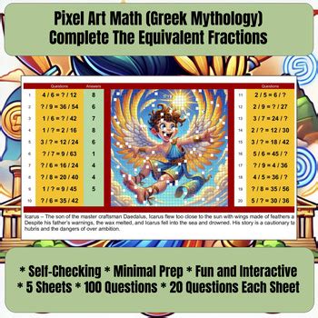Complete Equivalent Fractions Greek Mythology Pixel Art Math