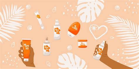 자외선 차단 키트 햇볕에 그을린 손에 자외선 차단제 스프레이 로션 Spf가 있는 제품 사용의 중요성 몬스테라와 야자수의 흰 잎과 화장품 스킨 케어 제품 모래에 대한 스톡