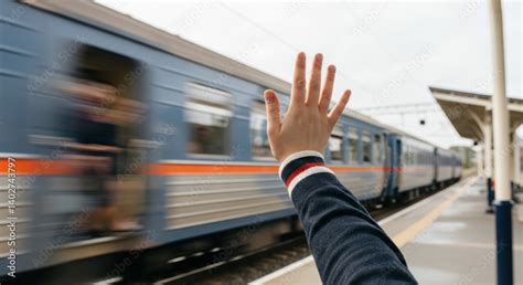Hand Waving Goodbye As Train Departs From Platform Capturing Motion And