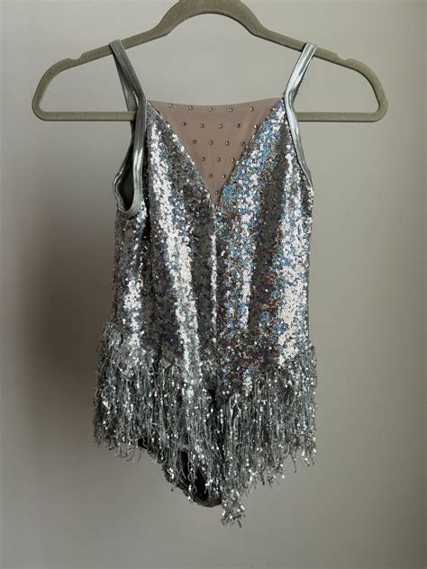 Silver Sequin Leotard Girls Large Gem
