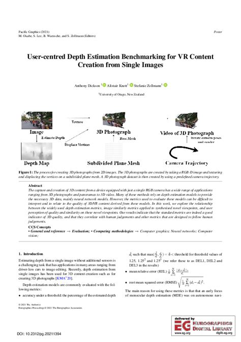 Pdf User Centred Depth Estimation Benchmarking For Vr Content
