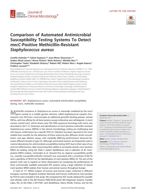 Pdf Comparison Of Automated Antimicrobial Susceptibility Testing Systems To Detect Mecc