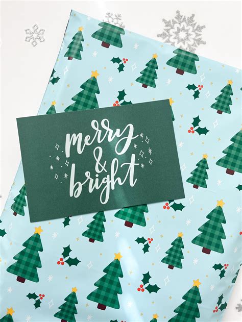 X Holly Jolly Pine Shipping Hip Printed Poly Mailers Insert Cards Washi Tape Sticker