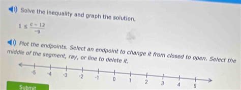Solved Solve The Inequality And Graph The Solution 1≤ C 12 9 Plot The Endpoints Select An