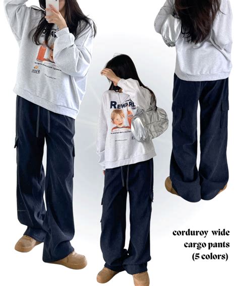 [따스한 ] 골덴 코듀로이 빈티지 컬러 카고 와이드 팬츠 에이블리
