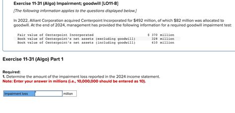 Solved Exercise Algo Impairment Goodwill LO Chegg