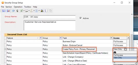 New Security For A Primary Service Group On Create Policy Form