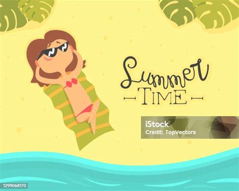 여름 시간 배너 템플릿 열대 리조트 벡터 일러스트에 성공적인 부유 한 여성 일광욕 귀여운에 대한 스톡 벡터 아트 및 기타 이미지 귀여운 독일 모래 Istock