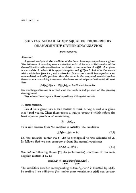 pdf solving linear least squares problems by gram schmidt orthogonalization