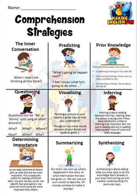 25 Reading Comprehension Strategies Workbook All Seven Worksheets Library
