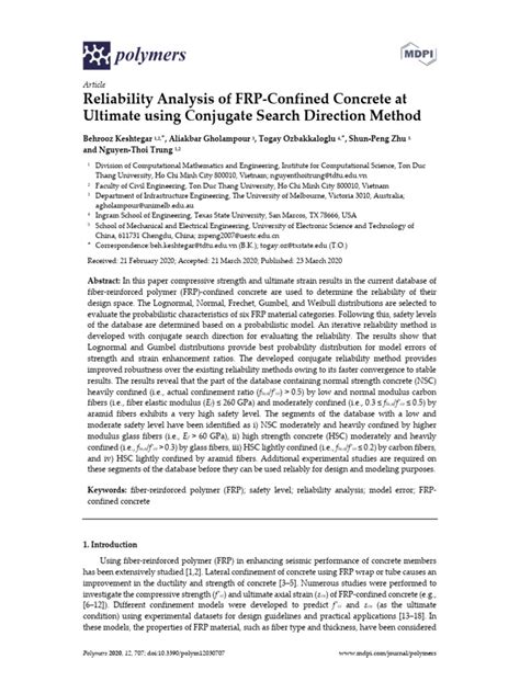 Reliability Analysis Of Frp Confined Concrete At U Pdf Reliability