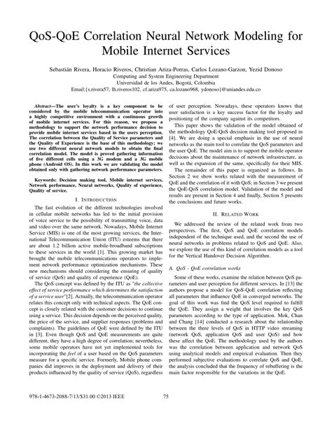 Pdf Qos Qoe Correlation Neural Network Modeling For Mobile Internet Services