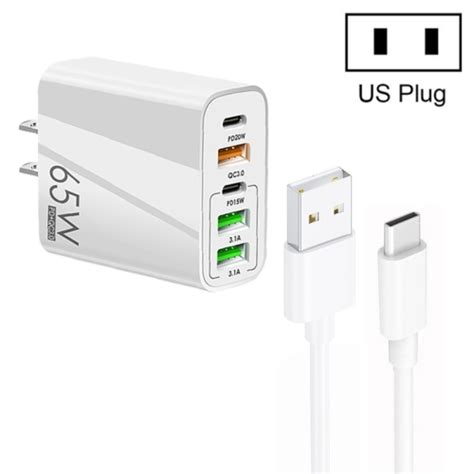 65w 듀얼 Pd Type C 3 X Usb 멀티 포트 충전기 3a Usb To Type C 데이터 케이블 미국 플러그흰색