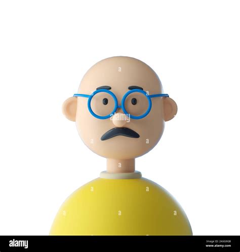 Man With Hairless Mustache And Glasses Cute Iconic Character Isolated