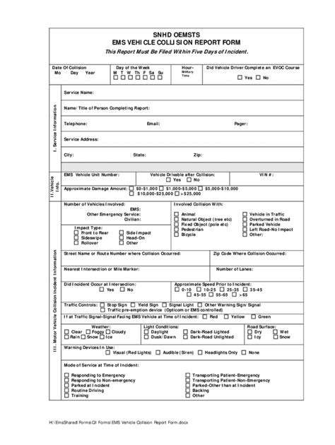 Fillable Online Ems Vehicle Collision Report Form Fax Email Print