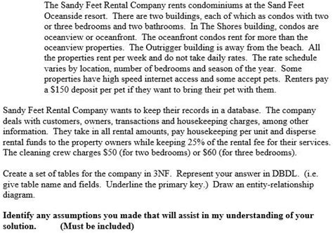 solved the answer must include these 3 things below 1 complete dbdl answer tables
