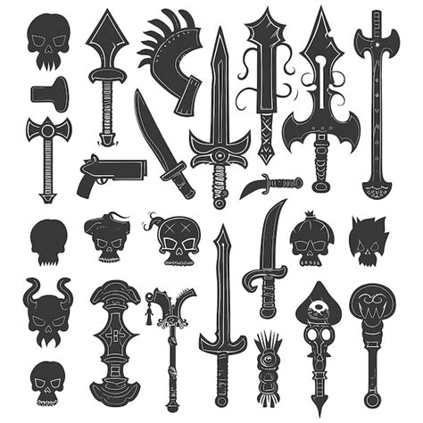 Silhouette Hand Drawn Cute Weapon In Game Kawaii Doodle Collection Set