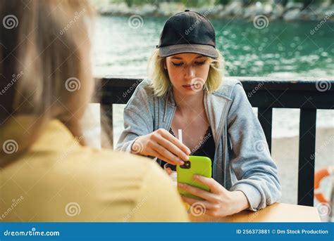 Mom And Addicted To Phone Daughter Stock Image Image Of Cocktail