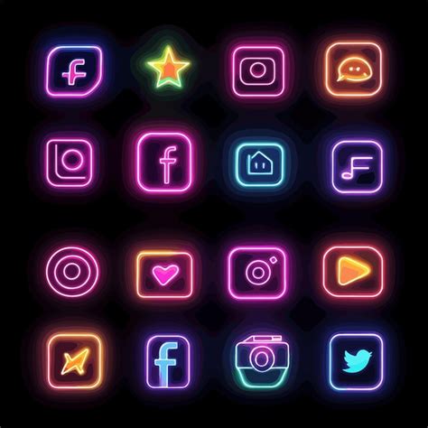 neon social media icon set on black background premium ai generated