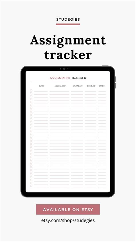 Assignment Tracker A4 A5 Letter Sizes Instant Download College
