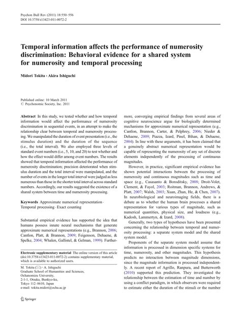Pdf Temporal Information Affects The Performance Of Numerosity