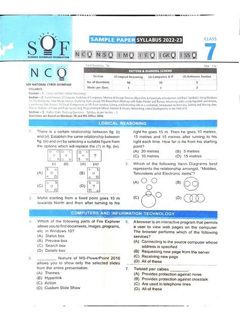 Olympiad Class 7 Sample Paper Pdf