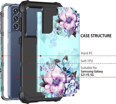 Casetego Samsung Galaxy S21 Fe 5g Case Floral 3 Layer Shockproof