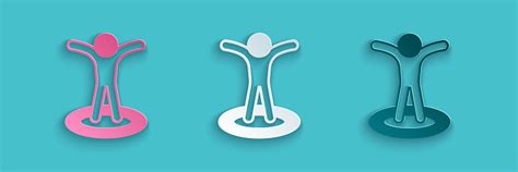 파란색 배경에 격리된 사람 아이콘의 실루엣이 있는 용지 컷 맵 마커입니다 Gps 위치 기호입니다 종이 아트 스타일 벡터 3차원 형태에 대한 스톡 벡터 아트 및 기타 이미지