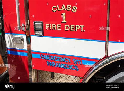 Miami Beach Florida Class 1 Fire Department Engine Truck Red Stock