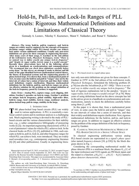 Pdf Hold In Pull In And Lock In Ranges Of Pll Circuits Rigorous Mathematical Definitions