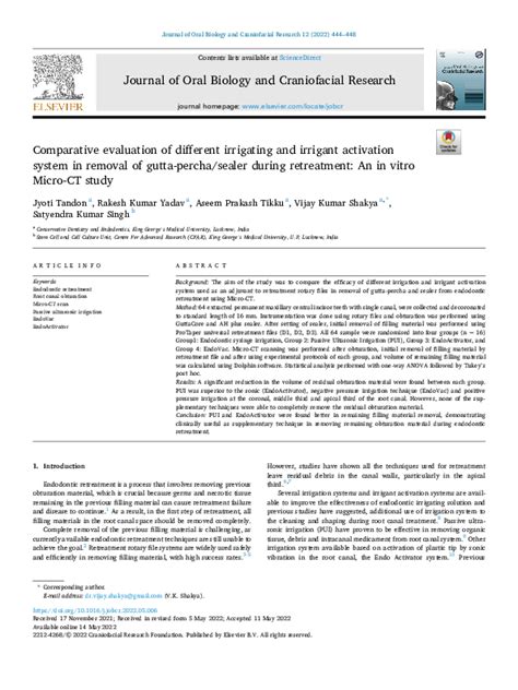 Pdf Comparative Evaluation Of Different Irrigating And Irrigant Activation System In Removal
