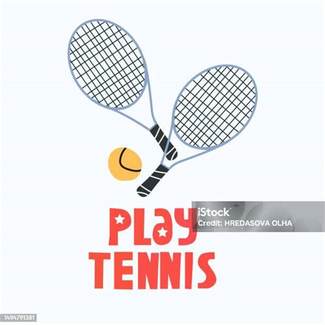 테니스 스포츠 도구 플랫 벡터 레터링을 플레이합니다 동기 부여 문구 라켓 및 타이포그래피가 있는 공 플랫 그림 개념에 대한 스톡 벡터 아트 및 기타 이미지 Istock