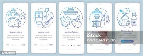 멕시코 문화 온보딩 모바일 앱 페이지 화면 벡터 템플릿입니다 멕시코 전통 휴일 선형 일러스트레이션이 있는 웹 사이트 연습 단계입니다 Ux Ui Gui 스마트폰 인터페이스