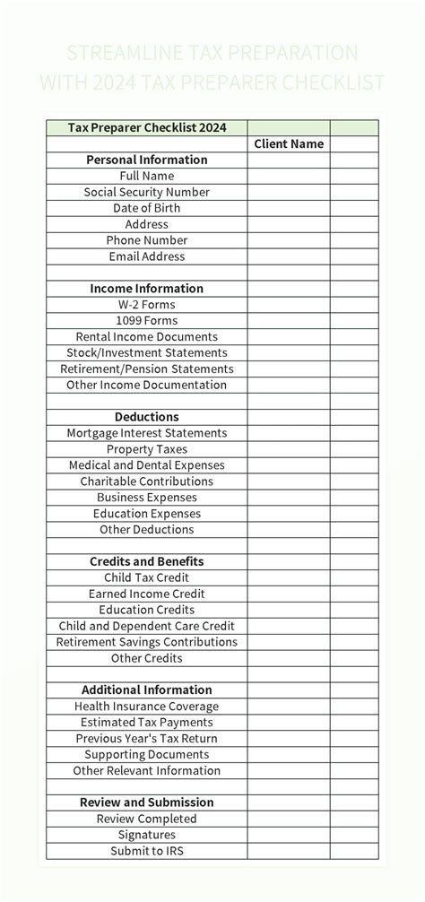Streamline Tax Preparation With 2024 Tax Preparation Checklist Pdf