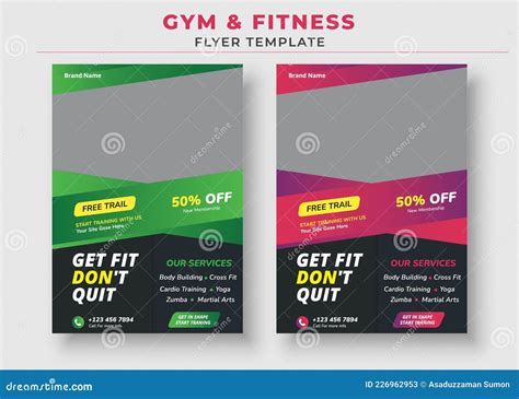 Get Fit Dont Quit Gym Flyer Gym Fitness Flyer Template Stock Vector