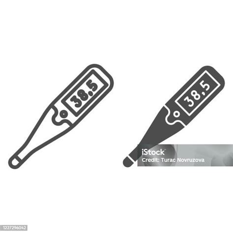 온도계 선 및 솔리드 아이콘 코로나 바이러스 전염병 개념 흰색 배경에 발열 기호를 측정하기위한 장치 개요 스타일 모바일 및 웹